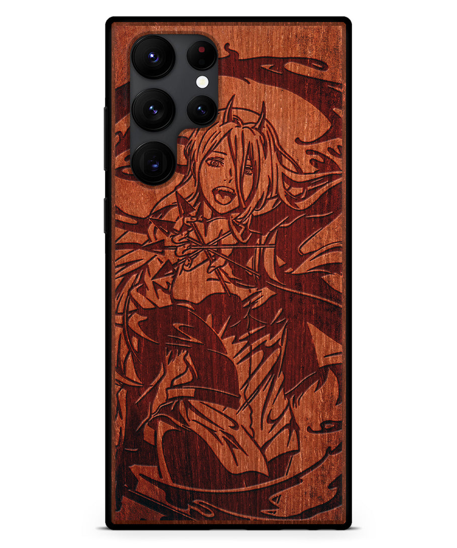 Rampage - Engraved Wood Phone Case - Chainsaw Man Anime Case